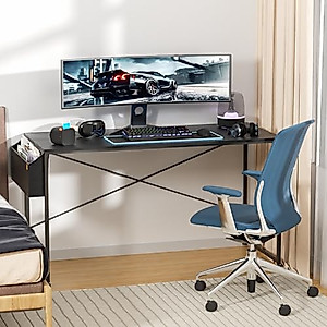 MoNiBloom Computer Desk 55", Simple Style Home Gaming Desk with Storage Bag, Office Writing Workstation- Black