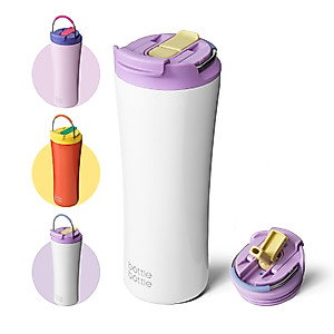 BOTTLE BOTTLE Insulated Coffee Tumblers with Dual-use Lid and Straw Double Walled Iced Travel Coffee Mug for Woman and Man 18 oz Stainless Steel Tumbler with Handle(Snow)