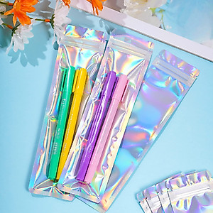 100 Pieces Resealable Smell Proof Bags, Flat Clear Food Storage Bags Pouch Aluminum Plastic Packaging Bags, Rainbow Color (2.4x9inch)