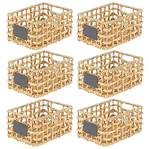 mDesign Water Hyacinth Open Weave Household Basket with Built-in Chalkboard Label for Storage in Bedroom, Bathroom, Office - Hold Clothes, Blankets, Linens, Accessories - 6 Pack - Natural/Tan