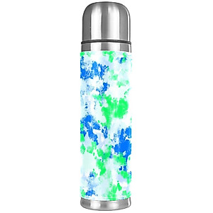 Stainless Steel Leather Vacuum Insulated Mug Abstract Thermos Water Bottle for Hot and Cold Drinks Kids Adults 16 Oz