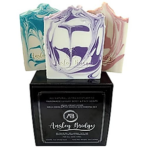 Ansley Bridge Bar Soap Variety 3pck 5oz | Handmade Peppermint, Lavender, Rose Soap | Moisturizing | Palm Oil Free | For All Skin Types | Gift Set For Men & Women