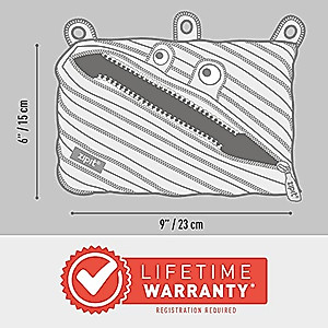 ZIPIT Talking Monstar 3-Ring Binder Pencil Pouch, Large Capacity Pen Case for Kids, Made of One Long Zipper! (Blue)