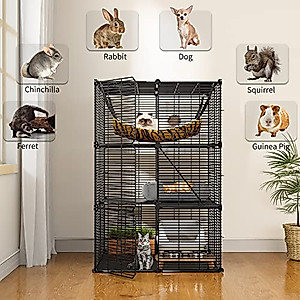 YITAHOME Cat Cage Indoor Cat Enclosures DIY Cat Playpen Metal Kennel with Extra Large Hammock for 1-2 Cats, Ferret, Chinchilla, Rabbit, Small Animals