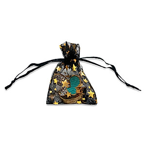 TheDisplayGuys 100-Pack 2" x 2-3/4" Sheer Organza Gift Bags with Drawstring (X-Small) - Metallic Stars (Black/Black) - for Wedding Party Favors, Jewelry, Candy, Treats Mesh Pouch