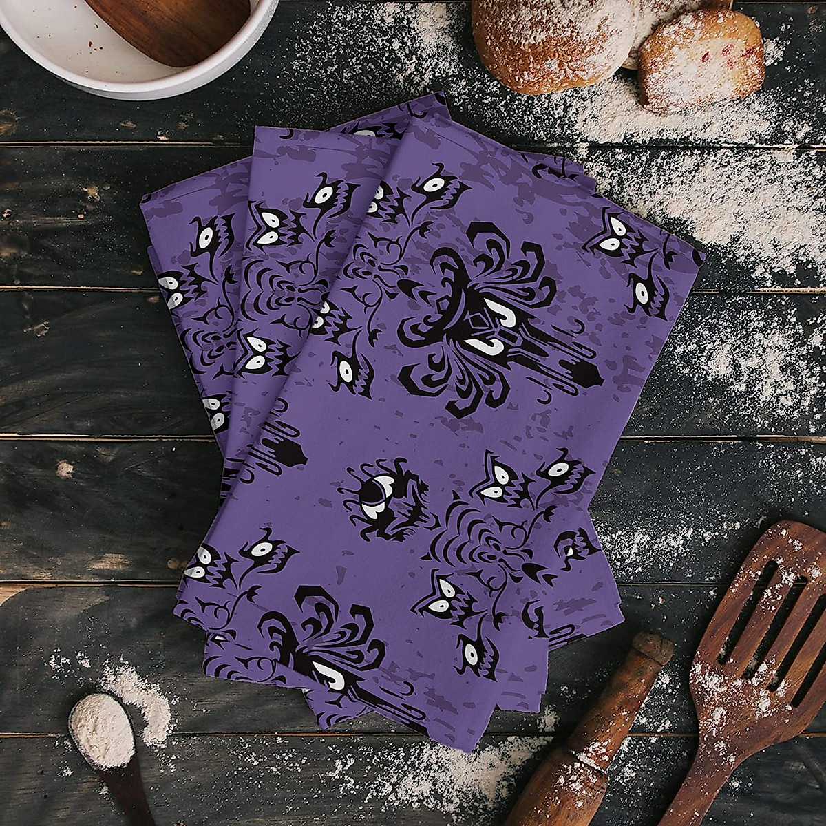 Kitchen Dish Towels 2 Pack-Super Absorbent Soft Microfiber,Halloween Haunted Horror Mansion Grim Grinning Ghosts Cleaning Dishcloth Hand Towels Tea Towels for Kitchen Bathroom Bar