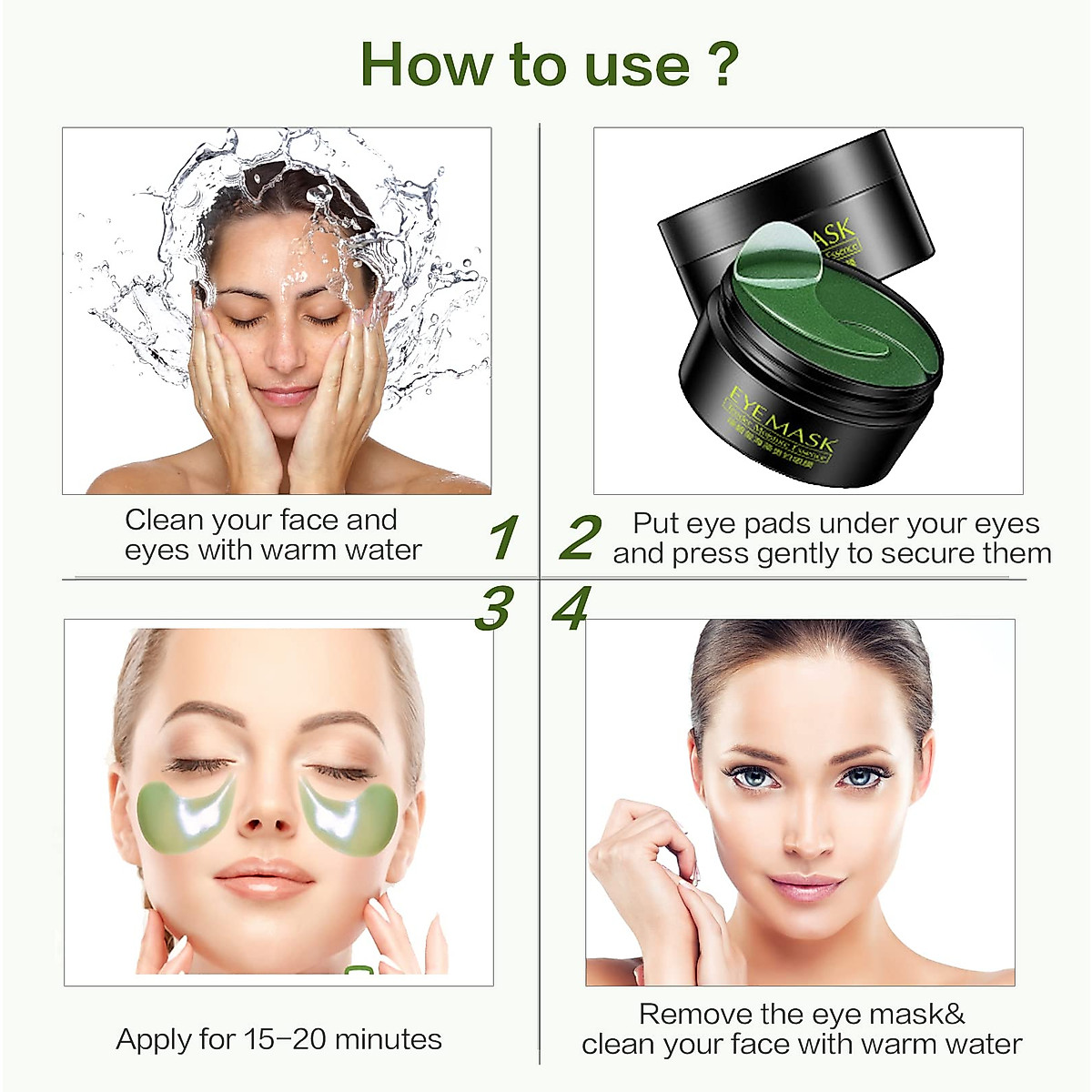 YIDIXING Green Tea Under Eye Mask – Look Younger and Reduce Wrinkles and Fine Lines Under eye patches, Improve and Firm eye Skin - Pure Natural Material Extraction(30 Pairs)
