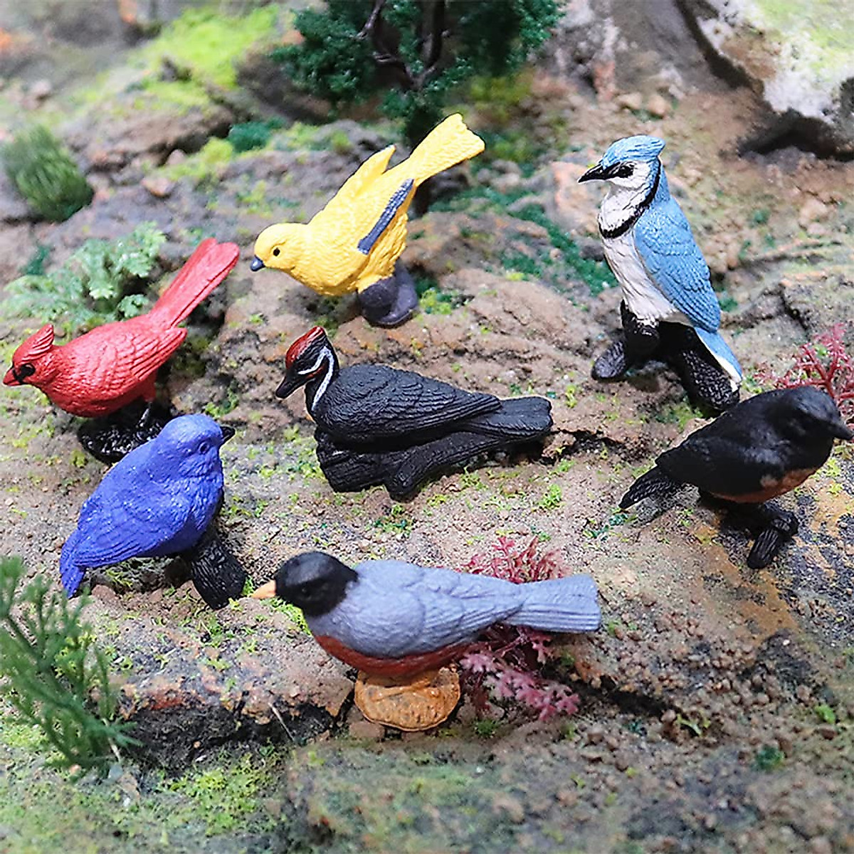 17 Pcs Realistic Mini Bird Animal Figures Toy Cake Toppers, Miniature Bird Model Figurines Birthday Party Bridal Wedding Cake Decoration Educational Backyard Birds Toy