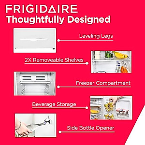 Frigidaire Retro Compact Fridge with Chiller, 3.2 cu ft Countertop Fridge with Built-In Bottle Opener, Compact Refrigerator for Office, Bedroom, Dorm Room or Cabin - 16.5" D x 19" W x 31" H (White)