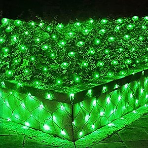 Pooqla 14.8x4.9ft Net Lights, 300 LED St Patricks Day Lights Outdoor Green Lights with 8 Lighting Modes, Connectable Waterproof Mesh String Fairy Lights for Bushes Tree Garden St. Patrick's Day Decor
