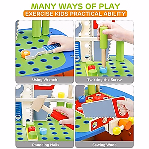 Ohuhu Tool Workench Toy Set, Kids Toy Play Workbench, Kids Wooden Tool Bench Workshop, Workbench with Tools Set (89 Piece Set), Wooden Construction Bench Toy for Boys Girls Age 3 4 5 6 7