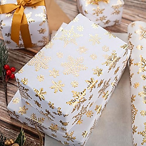 Homeral Christmas Mini Wrapping Paper Roll-17inch x 16.5ft Embossing White with Gold Foil Snowflakes for Christmas,Birthday,Wedding,Baby Shower,Valentine's, Bridal Shower,Party