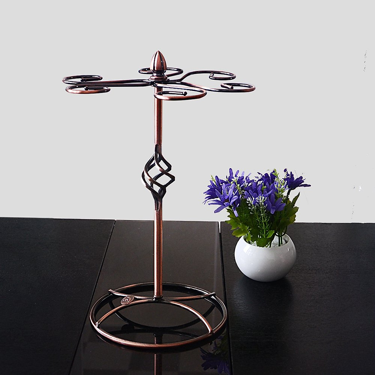 Sunnyac Scrollwork Bronze Wine Glass Rack, Elegant Freestanding Stemware Holder Stand with 6 Hooks, for Home and Bar Storage and Artistic Tabletop Display, Bird-style (Bronze 2)