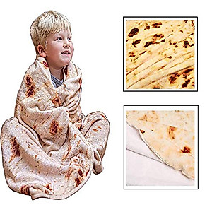GZDDG Burrito Tortilla Blanket, Perfectly Round Novelty Food Wrap Blanket Creative Food Flour Throw, Comfort Wearable Blanket for Bed & Sofa (59 inch)
