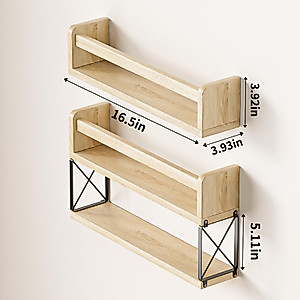 QimCoor Nursery Book Shelves Set of 4+1, 16.5inch Floating Wall Bookshelf for Kids Room, Natural Solid Wood Book Shelf for Baby Nursery Room, Wall Shelves for Bedroom Decor, Toy Storage Shelves