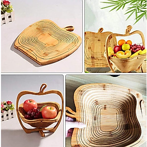 Premium Bamboo Foldable Apple shaped Fruit Basket Multi Purpose Folding Fall Fruit Basket
