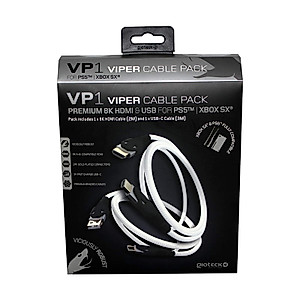 Gioteck Viper Pack - Gaming Cable HDMI PS5/Xbox Series x Premium 2.1 8K and USB C Fast Charge, 3 m Nylon Cable with 24K Connectors - Compatible with PS4/PS5/Xbox One/Series/PC - White