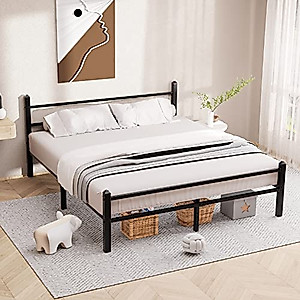 GreenForest Full Size Bed Frame with Headboard Easy Assemble Metal Platform Bed Base with Heavy Duty Support Mattress Foundation No Box Spring Needed, Full