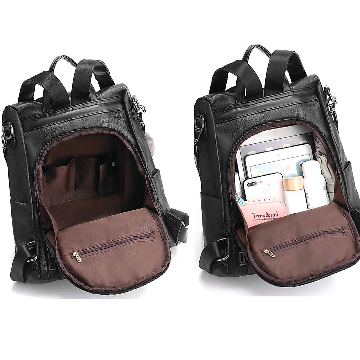 YOUNNE Women Backpack Purses PU Leather Anti-theft Rucksack Waterproof Daypack Casual Shoulder Satchel Bag (Black)