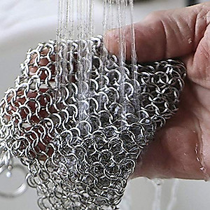 Ationgle 8"x6" Stainless Steel Cast Iron Cleaner 316L Chainmail Scrubber for Cast Iron Pan Pre-Seasoned Pan Dutch Ovens Waffle Iron Pans…