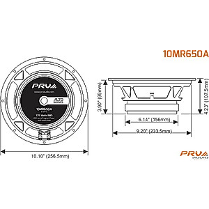 PRV AUDIO 10MR650A 10 Inch Midrange Speaker, 8 Ohm, 650 Watts, 97.5 db, 2.5 in Voice Coil Alto Series PRO Audio Mid Range Loudspeaker (Single)