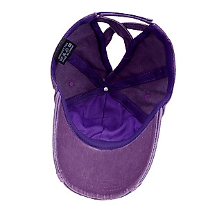 Womens Criss Cross Ponytail Baseball Cap Distressed Ponytail Hat High Messy Bun Ponycap Outdoor Sports Dad Hat Purple