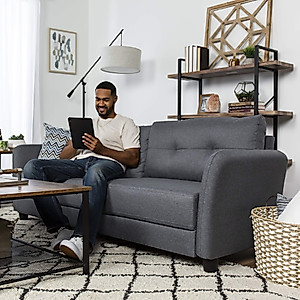 Best Choice Products 76 inch Linen Fabric Upholstered Contemporary Sofa Couch Lounger, Dark Gray