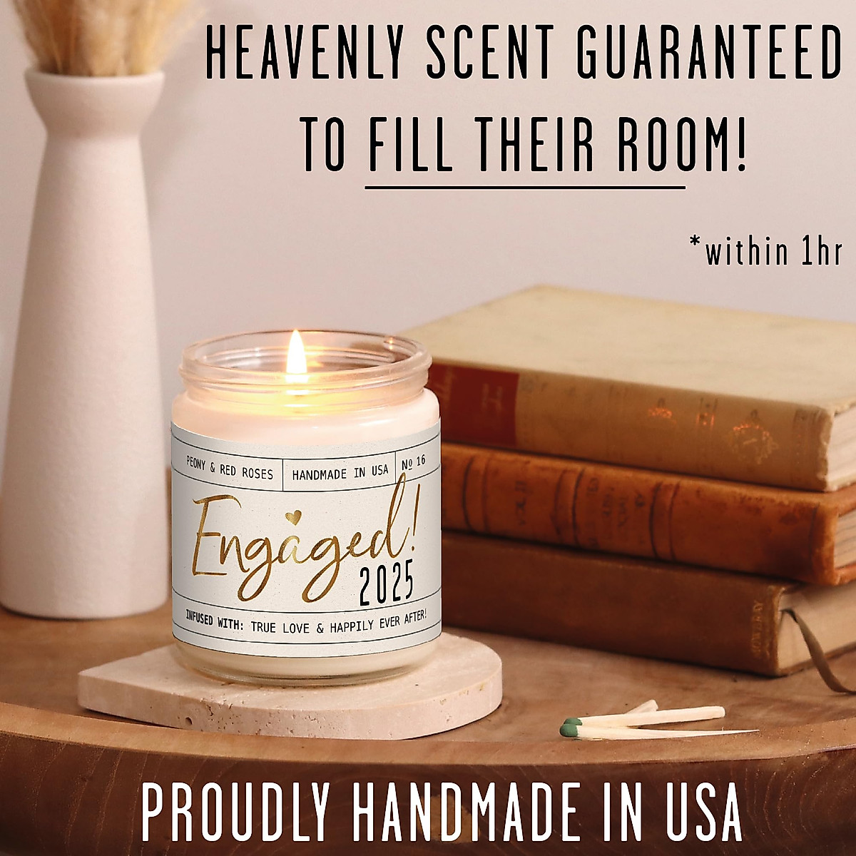 Engagement Gift, Engagement Gifts for Couples -'Engaged 2025' Candle, w/Peony & Rose Wedding Bouquet I Engagement Gifts for Her I Fiance Gifts for Women I Engaged Gifts I 50Hr Burn, USA Made