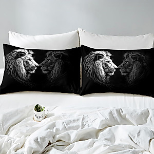 Castle Fairy Lion Bedding Set King, Wild Animal Print Duvet Cover for Bedroom Decorations, Lion Pattern Comforter Cover with 2 Pillow Shams, Soft Comfortable