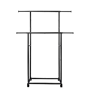 Fishat Simple Standard 2 Double Rod Clothing Metal Garment Rack for Hanging Clothes, Rolling Clothes Organizer on Lockable Wheels Mobile (Black)
