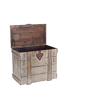 Household Essentials, Small, Antiqued Decorative Trunk, Chinese Fir Panel and MDF, Smooth Backing and Metal Hinge Accent, Flat Top and Stay-Open Lid