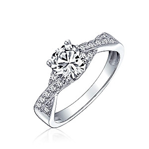 Bling Jewelry Personalized Round 2CT Solitaire AAA Cubic Zirconia Pave CZ Twist Criss Cross Infinity Engagement Ring For Women .925 Sterling Silver Customizable
