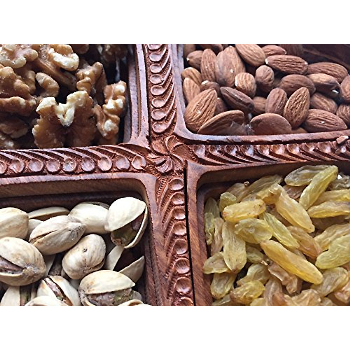 UNIQUE VALENTINE GIFT LOVE Idea Wooden Collapsible Fruit Basket With Handle And Four Heart Shaped Partitions Diameter: 12"