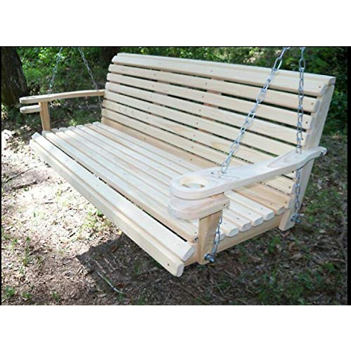 Ecommersify Inc 5 Ft USA Made Cypress Roll Back Porch Swing with Swing-Mate™ Comfort Springs and Cup Holder Arm and Stainless Steel Hardware Upgrade
