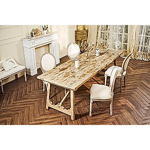 VONLUCE French Country Dining Room Chairs Set of 2, Farmhouse Fabric Chairs with Round Back, Solid Rubberwood Legs, Oval Side Chairs for Kitchen Bedroom Dining Room Beige