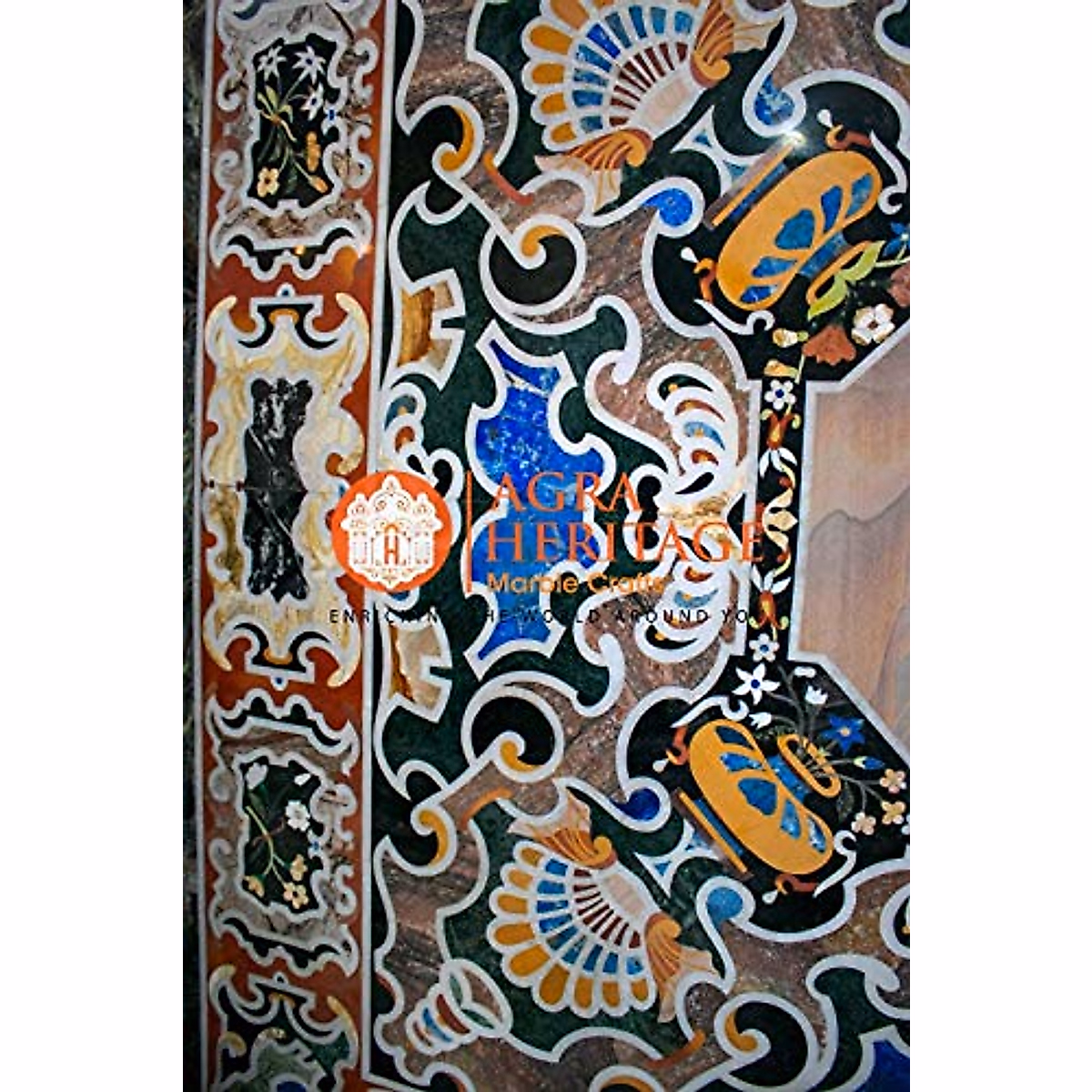 Side Dining 48" Marble Table Top Handicraft Pietra Dura Inlay Elegant Design Wedding Housewarming Gift