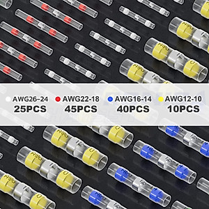 haisstronica 120PCS Solder Seal Wire Connectors,Marine Grade Heat Shrink Wire Connectors-Heat Shrink Butt Connectors-Butt Splice Wire Connectors for Stereo, Electrical with Corrosion and Weatherproof