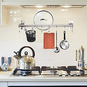 smart-hormarket 16-inch Pot Rack, 2 Packs Wall-Mounted Kitchen Pot Rack Double-Bar Stainless Steel Appliance Hanging Rack Kitchen Rail Organizer with 16 Hooks 40 X 7 X 6.5 cm