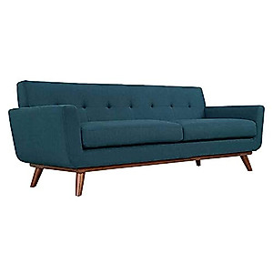 Modway Engage Mid-Century Modern Upholstered Fabric Sofa in Azure