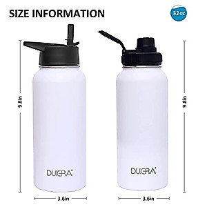 DUIERA 32oz Insulated Water Bottle Vacuum Stainless Steel Water Bottle with Straw & Leak Proof Spout Lids, BPA Free, Keep Beverage Cold or Hot - White