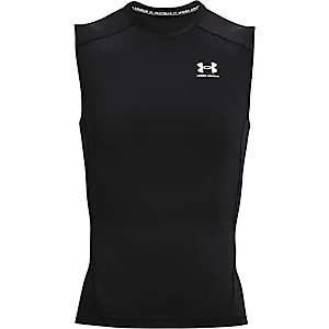 Under Armour mens Armour Heatgear Compression Sleeveless T-shirt , Black (001)/White , Large