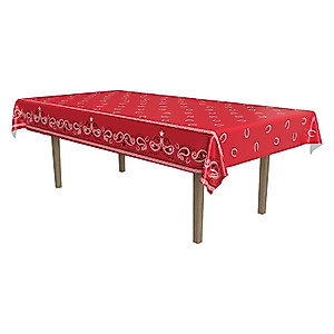 Beistle Red Bandana Tablecover, 54” x 108” – Plastic Table Cloth, Farm Theme Tablecloth, Cowboy Theme Party Decorations, Western Decorations, Bandana Tablecloth, Rectangular Tablecloth