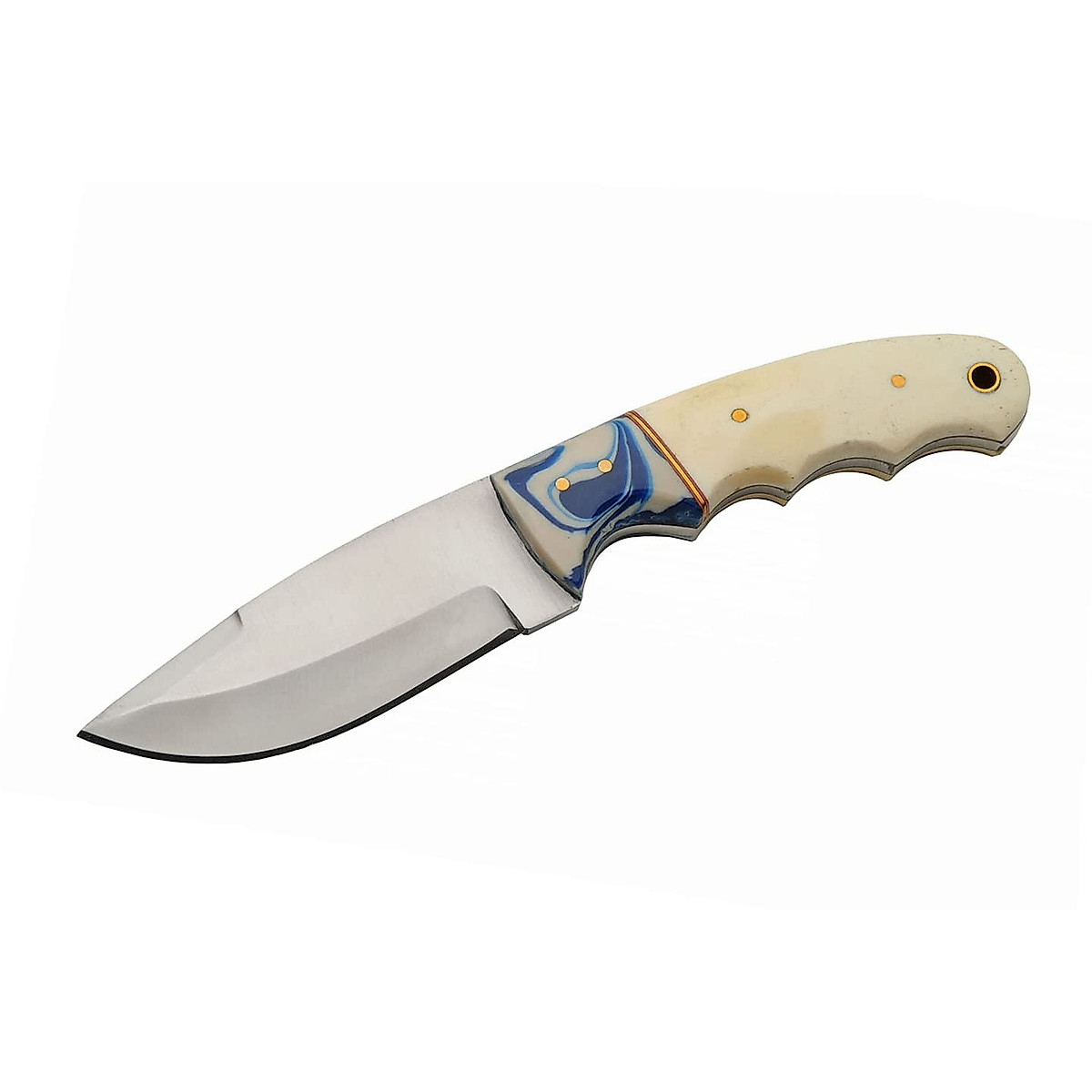 Seaside Bone Handle 8″ Stainless Steel Hunting Knife | Blue/White Resin Spacer