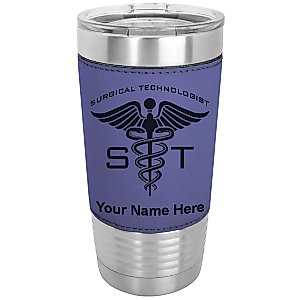 LaserGram 20oz Vacuum Insulated Tumbler Mug, ST Surgical Technologist, Personalized Engraving Included (Faux Leather, Dark Purple)