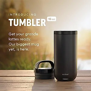 Ember Tumbler, Temperature Control Travel Mug, Stainless Steel, App-Controlled Heated Coffee Mug with 3-Hour Battery Life, Slate Black, 16 Oz