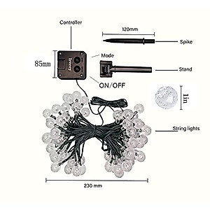 Solar String Lights Globe 38 Feet 66 Crystal Balls Waterproof LED Fairy Lights 8 Modes Outdoor Starry Lights Solar Powered String Light for Garden Yard Home Party Wedding Decoration (White-66LED)