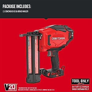 CRAFTSMAN V20 Brad Nailer, 18GA, Cordless, Bare Tool Only (CMCN618B)
