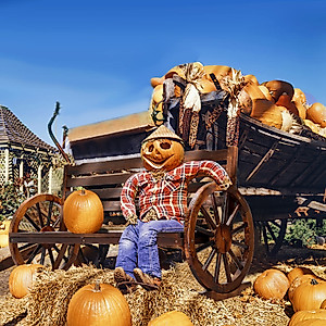 VINGLI Outdoor Rustic Wooden Bench with Wagon Wheel Arms, 3 People Outdoor Bench Garden Bench Front Porch Furniture Patio Lawn Yard Park, Indoor and Ourdoor Decor