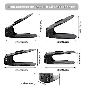 HOMOKUS Shoe Slots Organizer for Closet Organization, 20 Pack Adjustable Shoe Stacker Space Saver,Double Layer Shoe Rack Organizer Holder with 4 Different Height (Black)