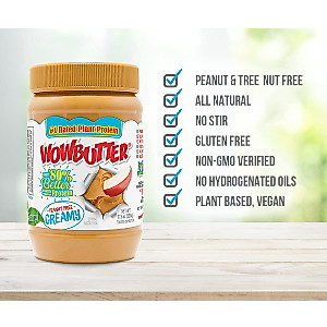 Peanut Free Tree Nut Free Natural No Stir Spread – WOWBUTTER – Award Winning Vegan Plant Protein Food made with Non-GMO verified Whole Soy – (Creamy, 1.1 Pound (Pack of 6))